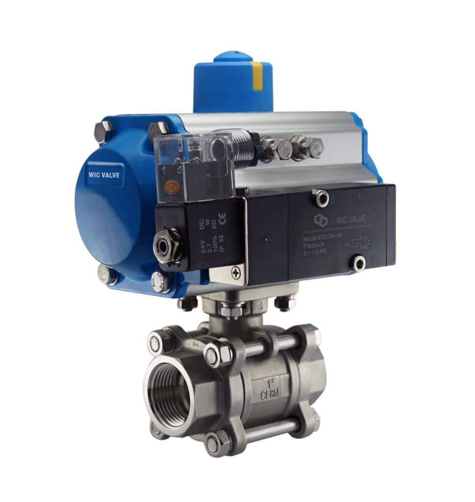 1" Inch Pneumatic Air Actuated Stainless Ball Valve Single Acting - WIC ...